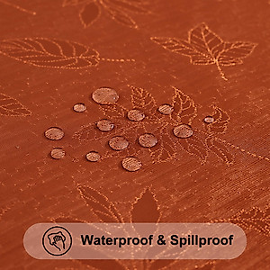 Smiry Thanksgiving Tablecloth 60x84 Inch, Fall Waterproof Damask Table Cloth for Rectangle Table, Autumn Leaves Fabric Jacquard Table Covers for Harvest Parties, and Holiday Dinner, Rust