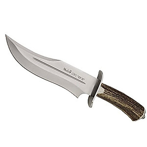 MUELA LOBO-23A Genuine Red Stag Antler Handle Hunting Knife with Leather Sheath, 9-1/6"