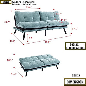 Futon Sofa Bed,Convertible Folding Futon Couch Breathable Small Couch for Compact Living Studio in Living Room and Bedroom,Offices,Dorm Loveseat (Mint Green)