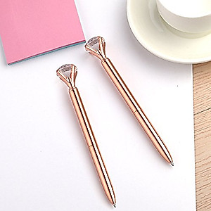 Coopay 12 Pieces Big Crystal Diamond Pens Rose Gold Pens Metal Ballpoint Pens and 12 Pieces Ballpoint Pen Refills in Black Ink for School Office