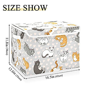 Kigai Cats & Hearts Storage Baskets for Shelves Foldable Closet Basket Storage Bins with Lid for Clothes Home Office Toys Organizers