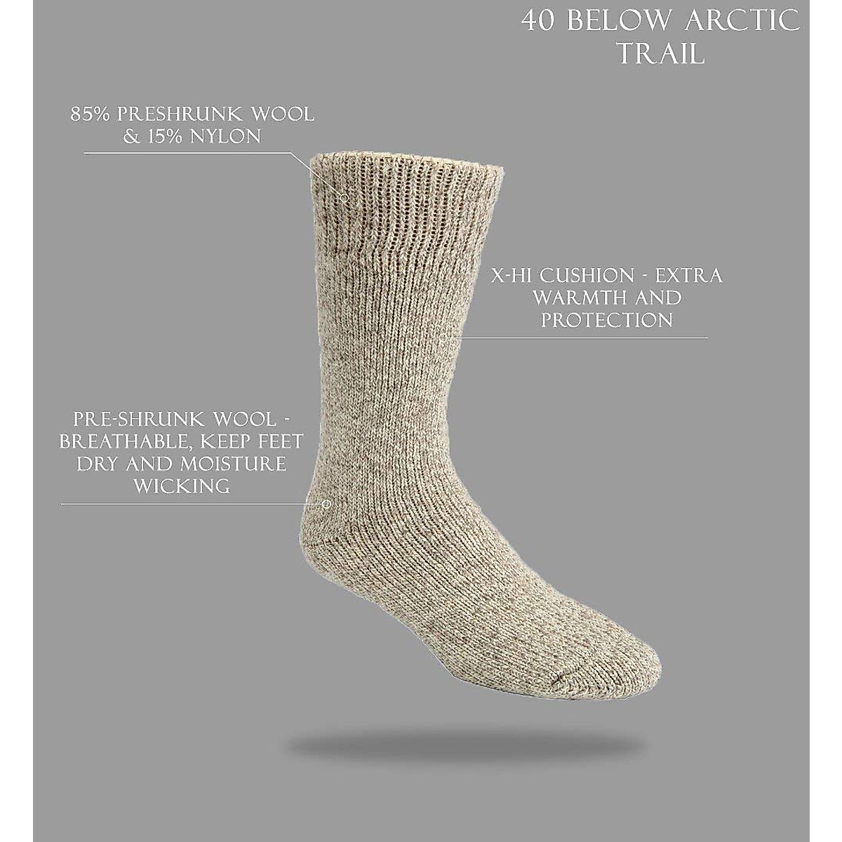 J.B. Field's 85% Wool Arctic Trail -40 Below Winter, Thermal Sock for Men, Women, for Hiking, Trekking & Outdoor 2 Pack, Made In Canada (Medium (5-9 Shoe), Green)