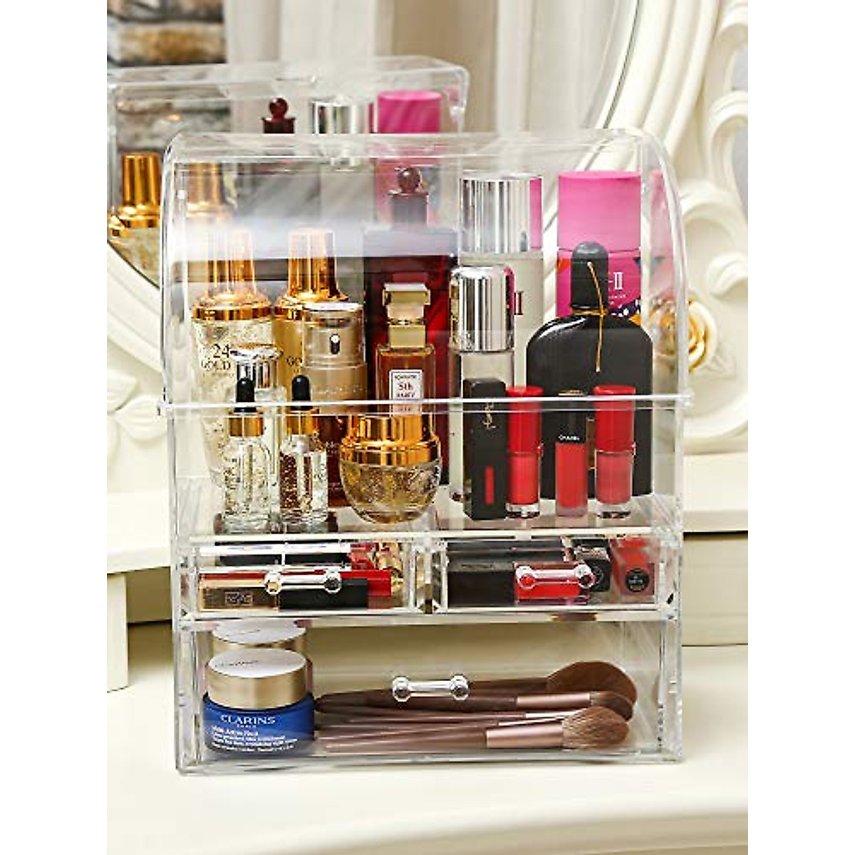 MOOCHI Professional Large Cosmetic Makeup Organizer Dust Water Proof Cosmetics Storage Display Case with Drawers