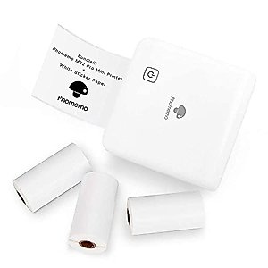 Phomemo M02 Pro Thermal Pocket Printer- Mini Bluetooth Thermal Printer with 3 Rolls White Sticker Paper, Compatible with iOS + Android for Learning Assistance, Study Notes, Journal, Fun, Work, White