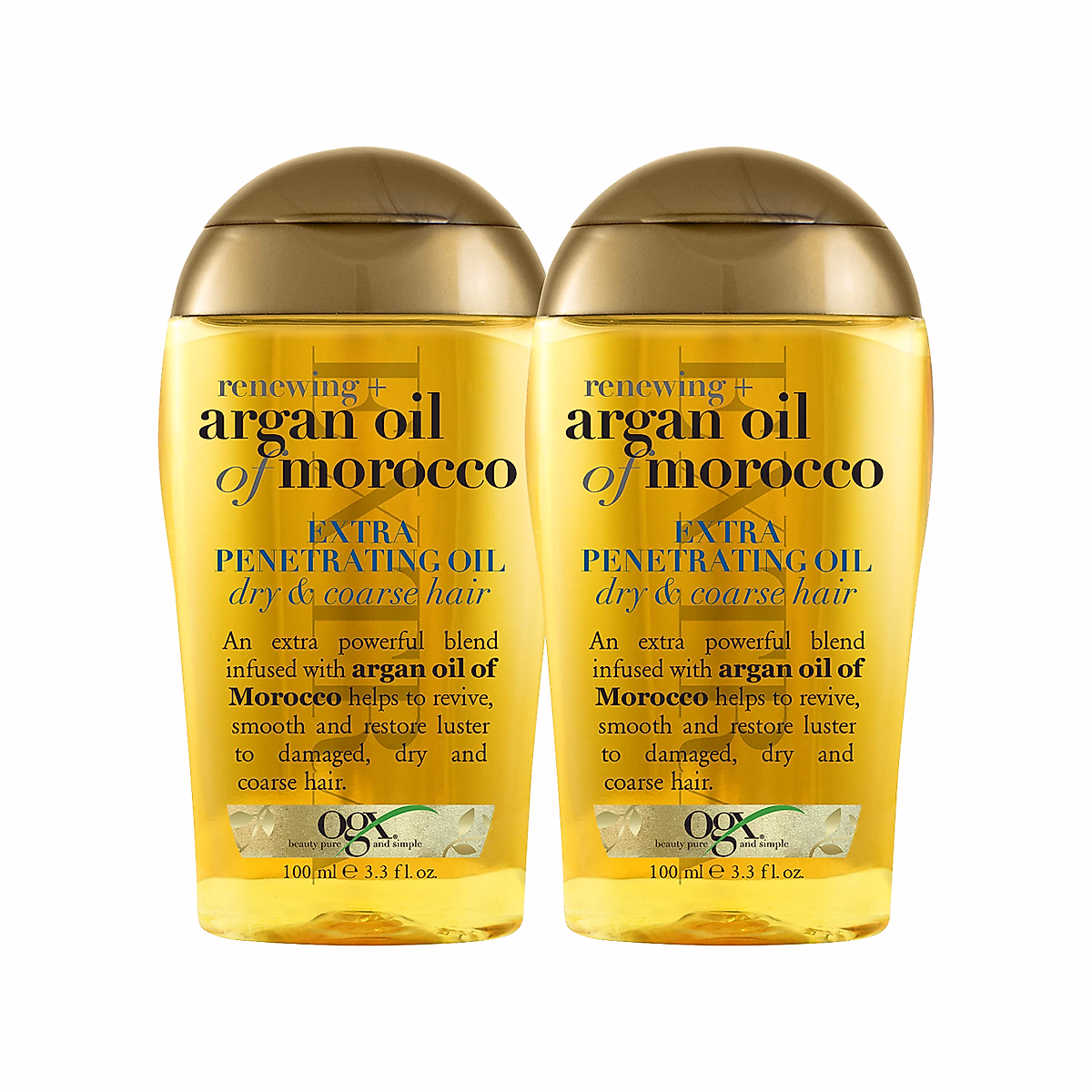 OGX Set of 2 Extra Strength Renewing + Argan Oil of Morocco Penetrating Hair Oil Treatment, Deep Moisturizing Serum for Dry, Damaged & Coarse Hair, Paraben-Free, Sulfated-Surfactants Free, 3.3 Fl Oz