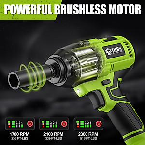 TILAX 21V Cordless Power Impact Wrench 516Ft-lbs(700N.m) High Torque 1/2 inch 4.0Ah Battery Electric Impact Gun with Brushless Motor 2300RPM Speed Fast Charger 5pcs Sockets for Car Lug Nuts