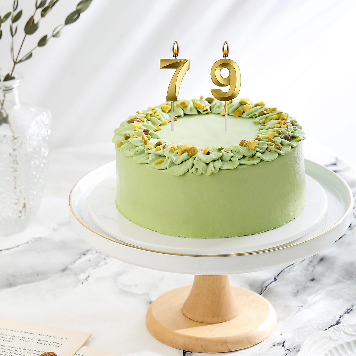 AOOLADA 79th 97th Birthday Candles, Gold 97 79 Year Old Number Birthday Candles, Birthday Party Decorations Cake Topper Gifts for Men Women