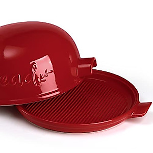 Okllen Bread Baker with Lid, Ceramic Large Bread Pot Cheese Potato Cooker, Oven Safe Bread Baking Pot Pan Multi Cooker for Home Bread Making, Red, 11.4" x7.5"