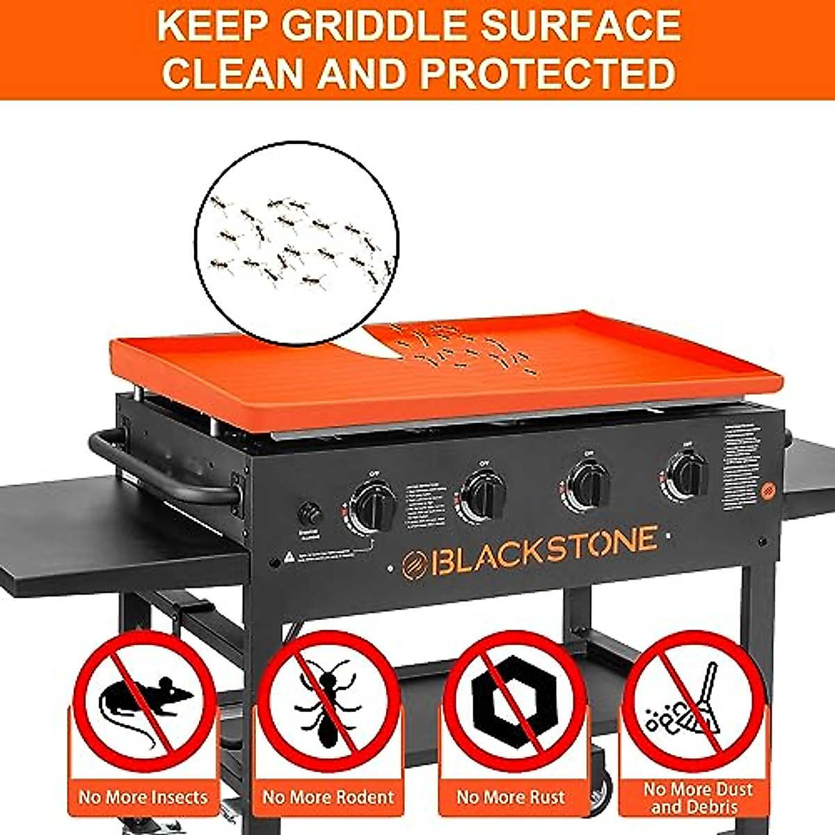 USRCAKW 36 Inch Upgrade Full-Wrap Edge Griddle Mat Cover for Blackstone, Silicone Grill Mat Griddle Protector Blackstone Accessories Reusable and Durable, Protect from Dust, Rust, Insects and Leaves