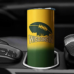 wisconsin Classic Stainless Steel Tumbler with Lid and Straw, City Football Fans Gifts,20oz Football Team Skinny Travel Mug Tumbler Cup Water Botter