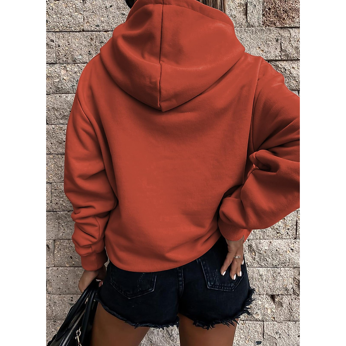 SHEWIN Womens Sweatshirts Casual Long Sleeve Fleece Hooded Pullover Sweatshirt Lightweight Cute Fall Tops Outfits Loose Hoodies for Women,US 12-14(L),Orange