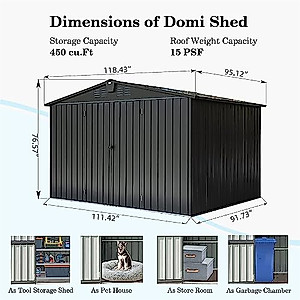 Evedy Outdoor Shed - 10 x 8 FT Storage Sheds Galvanized Metal Shed with Slide Door, Tool Storage Backyard Shed Bike Shed, Tiny House Garden Tool Storage Shed for Backyard Patio Lawn