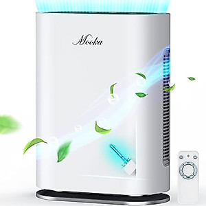 Mooka True HEPA Air Purifiers for Home Large Room, Up to 2,000 ft², Air Purifier for Bedroom with Air Quality Sensor, Timer, Chilck Lock, Air Cleaner for Pet Danders, Dust, Smoke, Odor