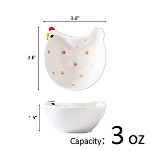 Yeexoxow Ceramic Soy Sauce Dishes, Cute Chicken Shaped, Small Dipping Bowls 3 oz, Mini Sauce Bowls Set of 4, Fun Chicken Gift for Chicken Lovers
