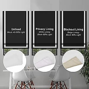 Cordless Blackout Roman Shades for Windows, Black Roman Blind with White Trim, Custom Fabric Roman Window Blinds for French Doors, Kitchen Windows