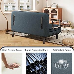 YiMiYom 3 in 1 Convertible Sofa Bed, Folding Loveseat Sleeper Sofa Bed with 6-Position Adjustable Backrest and Pillows, Velvet Tri-Fold Sleeper Sofa Chaise Lounge Couch, Grey (55.1" W-Full Size)