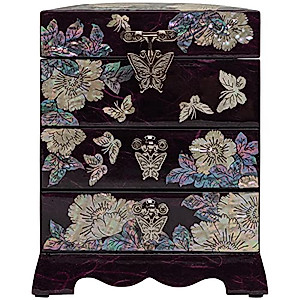 February Mountain Mother of Pearl Jewelry Organizer Storage Box with 2 Drawer Mirror lids- Perfect Display for Earring Necklace Rings Bracelet - Surprise Gifts for Women Decorative Box (Purple)