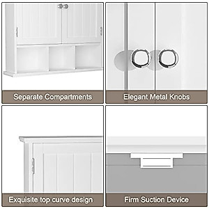 ChooChoo Bathroom Cabinet Wall Mounted 2-Door with 3 Open Shelves, Wooden Medicine Cabinets with Adjustable Shelf, Space Saver Storage Cabinets Over The Toilet for Bathroom&Living Room, White