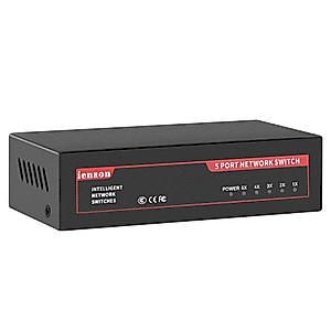 ienRon 5 Ports Gigabit Network Switch, Supported Desktop or Wall Mount Plug and Play with AI Detection Unmanaged Tiny Ethernet Splitter Network Switch in Metal Case, Red / Black