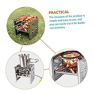 Toddmomy Folding Wood Stove Backpack Accessories Backpacking Stove Portable Burner Portable Smoker Grill Portable Charcoal Grill Charcoal Barbecue Grill Bbq Tool Stainless Steel Silver Mini