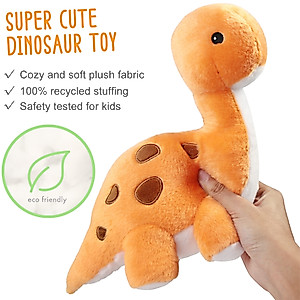 Benben Dinosaur Stuffed Animal, 11.5” Dino Plush Toys, Cute Plushies for Kids, Brachiosaurus, Baby Shower, Easter Decorations, Orange