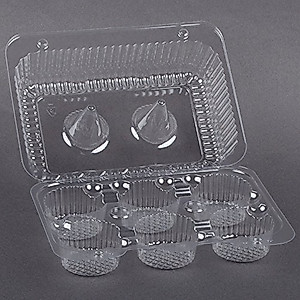 10 Cupcake Containers Plastic Disposable | High Dome Cupcake Boxes 6 Compartment Cupcake Holders Disposable Cupcake Carrier | Half Dozen Cupcake Trays | Durable Cup Cake Muffin Packaging Transporter