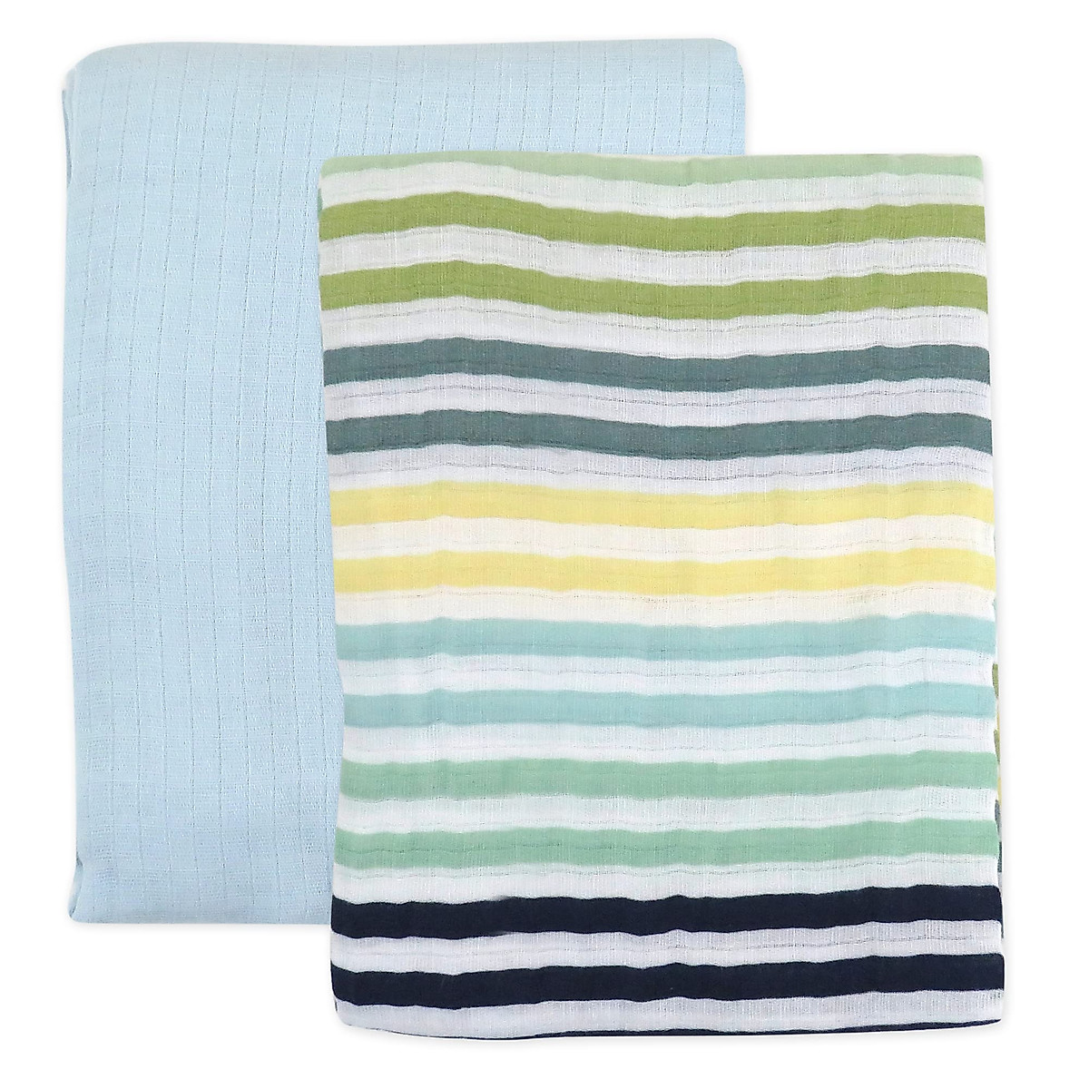 HonestBaby 2-Pack Organic Cotton Swaddle Blankets, Rainbow Stripe Blues, One Size