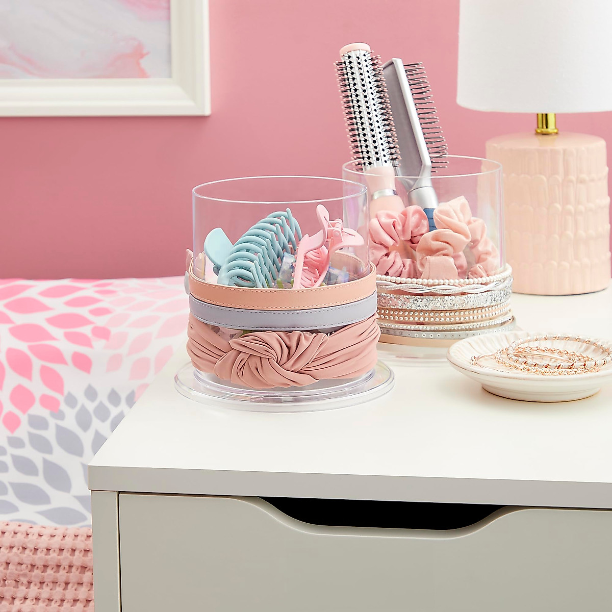 STORi Bella 2-Pack Headband and Scrunchie Holder | Clear Plastic Organizer Display Stand | Holds Hair Ties, Accessories, and Jewelry | Made in USA