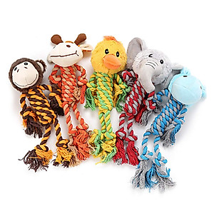 N/ hionre Sound Squeaky Interactive Toys for Pets, Animals Shape Cotton Rope Plush Doll Chewing Scratching Toy for Pet Dog Cats Elephant
