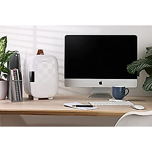 Subcold Pro6 Luxury Mini Fridge Cooler 6 Litre / 8 Cans AC & Exclusive USB Power Option Small Portable Fridge For The Office, Bedroom, Car, Skincare & Cosmetics Chequer White