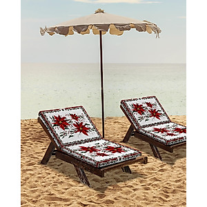 Poinsettia Christmas Outdoor Cushion Chair Cover Set of 2 - Waterproof Couch Seat Covers, Winter Xmas Botanical Merry Christmas Patio Furniture Protector Slipcovers for Sofa/Garden/RV, 20"x18"x4"