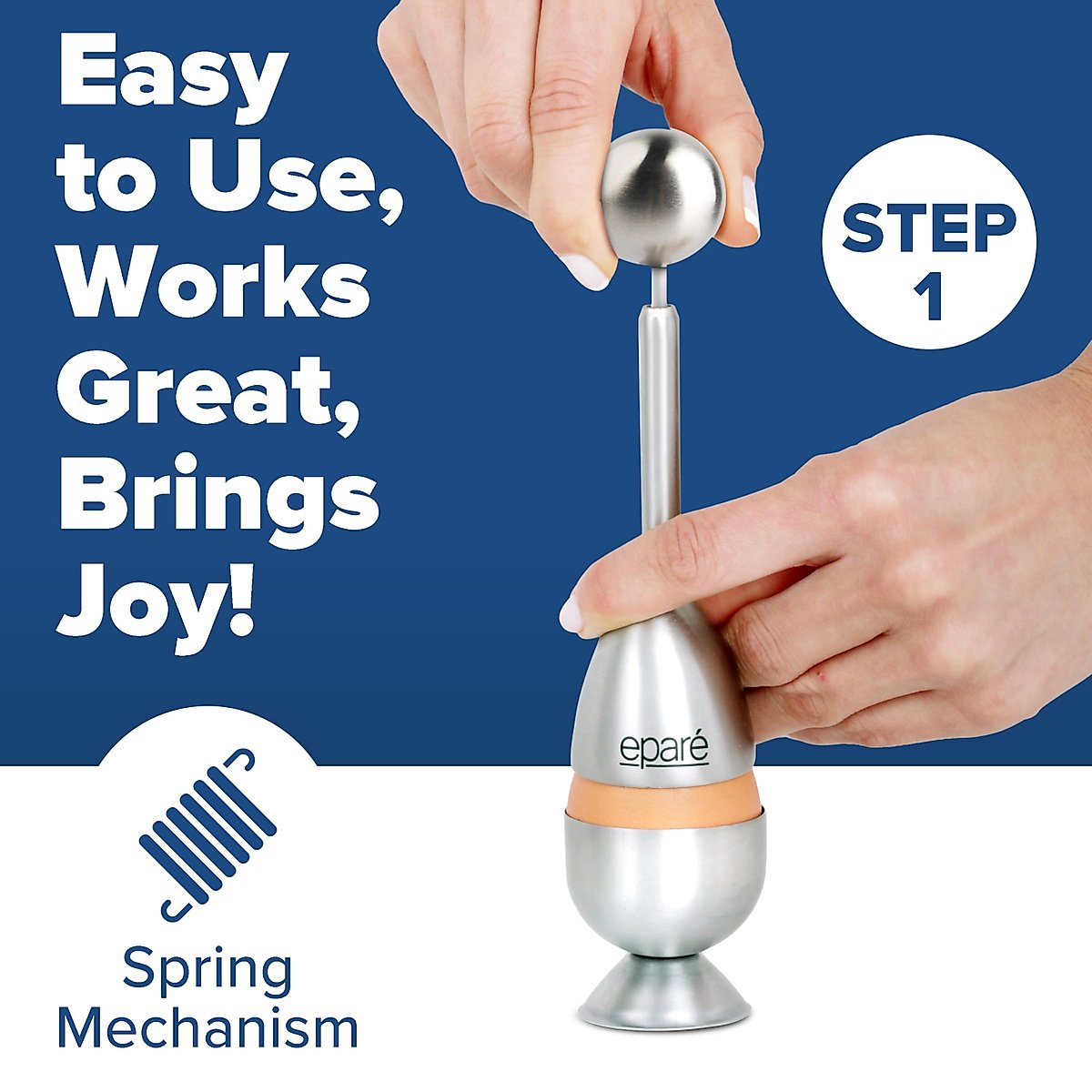 Eparé Egg Cups For Soft Boiled Eggs with Spoons - Hard Boiled Egg Holder & Egg Cracker Tool Set - Stainless Steel Handle Egg Opener Topper & Cutter