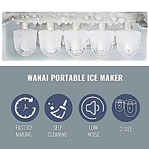 WANAI Ice Makers Countertop Portable Ice Machine 26.5lbs/24H 9 Ice Cubes in 6-8 Mins Electric Ice Making Machine with Ice Scoop and Basket L&S Bullet Sizes for Home Party Office Bar Camping RV