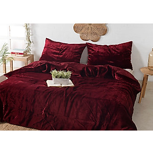 Madhu International Wine Red Velvet Duvet Cover - Made of Premium Rayon Velvet - Twin Size Duvet and Pillow Cover Set of 3 - Luxury Boho Bedding - UO Comforter Cover Quilt - 68 inches x 90 inch