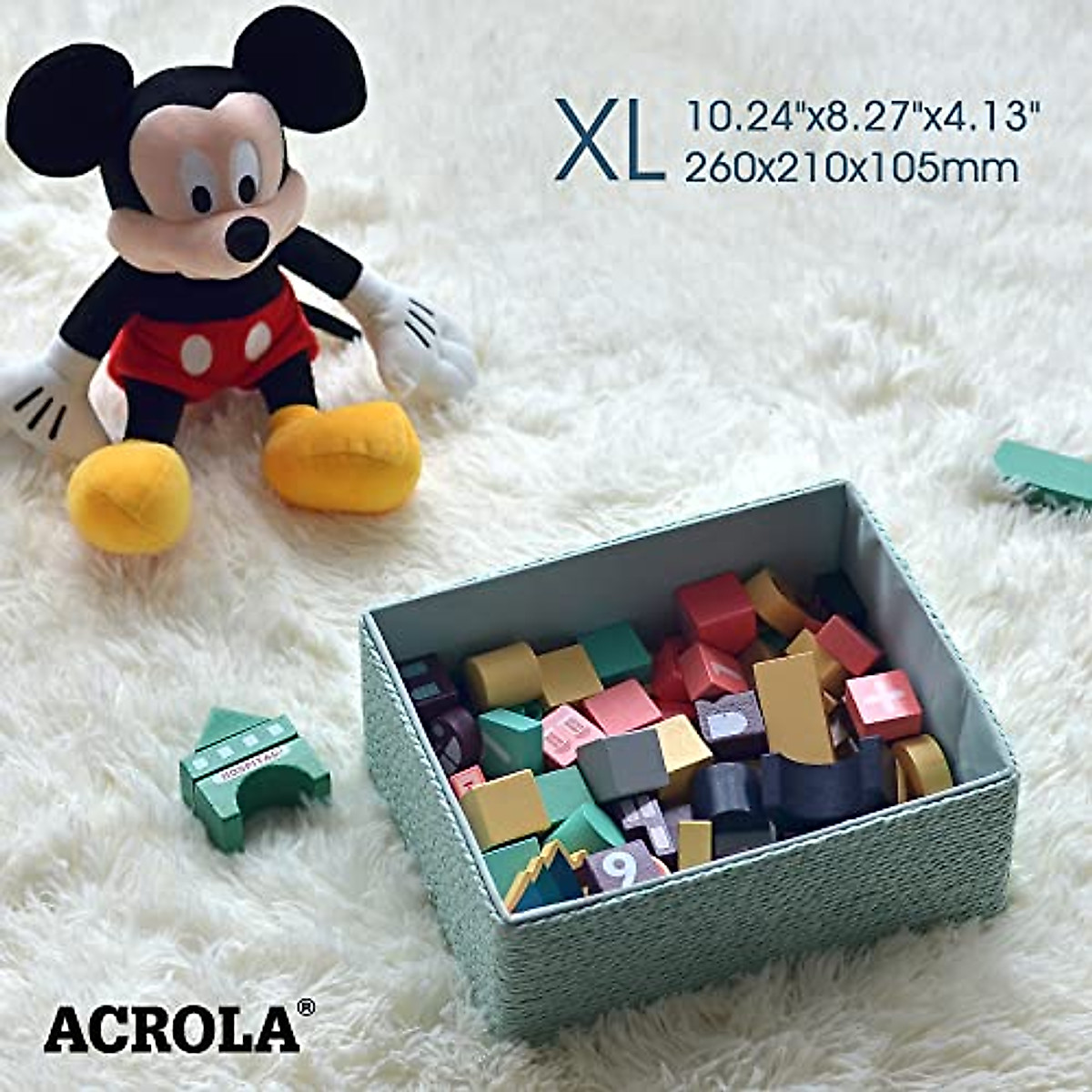 Acrola 5-Pack Decorative Storage Baskets Stackable Woven Basket Paper Rope Bin with Fabric Liner, Organizing Baskets for Makeup Closet Bathroom Bedroom (Mint)