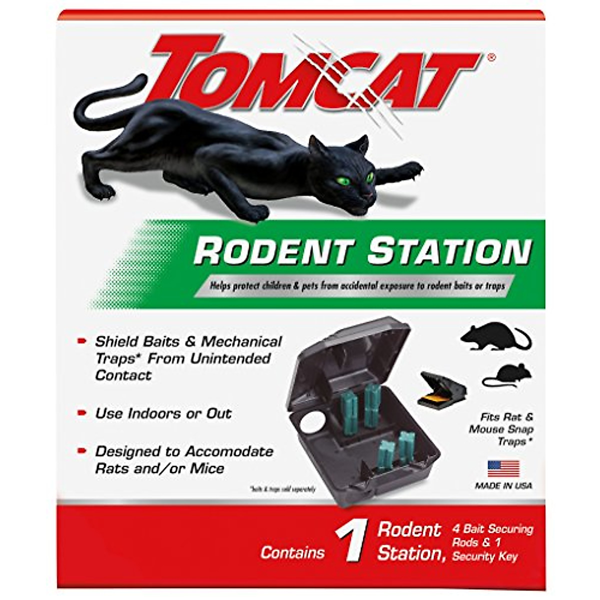 Tomcat Rodent Station, Includes 1 Rodent Station with 4 Bait Securing Rods and 1 Security Key - Fits Rat or Mouse Sized Traps (Baits & Traps Sold Separately) - Use Indoors or Outdoors