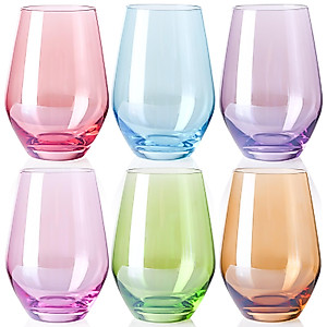 Physkoa Colored Wine Glasses Set Of 6 - Stemless Colorful Wine Glasses,Perfect Colored Wine Stemware for Wine Lover in Christmas18.5oz(Mixed Color)