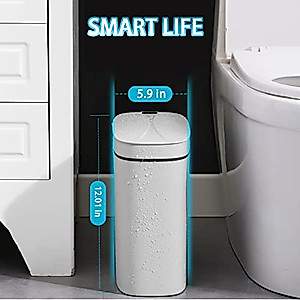 Smart Touchless Bathroom Trash Can with Lid, 3.4 Gallon Volume Automatic Motion Sensor Rubbish Can Waterproof Electric WasteBasket, Narrow Garbage Can for Kitchen/Bedroom/Bathroom/Living Room/Office