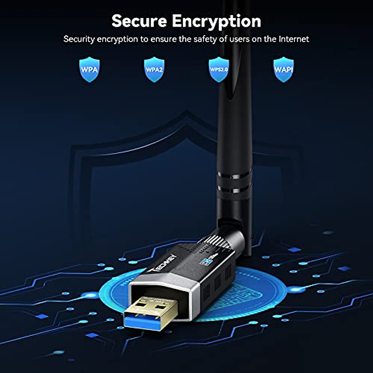 USB WiFi Adapter for PC, Techkey AC1300Mbps Dual Band Wireless Network Adapter, Network WiFi USB 3.0 for Desktop Laptop with 2.4GHz/ 5GHz High Gain 5dBi Antenna, Support Win10/8.1/8/7/XP…