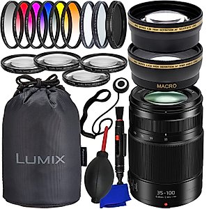 Panasonic Lumix G X Vario 35-100mm f/2.8 II Power O.I.S. Lens + Variable Neutral Density Filter (ND2-ND400), 0.43x Wide-Angle Lens Attachment, 2.2X Telephoto Lens Attachment & Much More (23pc Bundle)