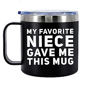 My Favorite Niece Gave Me This Mug Insulated Coffee Cup 14oz With Handle And Lid Gift For Aunt Auntie Uncle Birthday 304 Stainless Steel Vacuum Insulated Tumbler Camping Travel Thermal Mugs (Black)