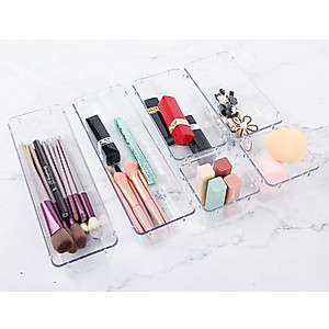 ATVAX 15 PCS Drawer Organizers with Non-Slip Silicone Pads Clear Plastic Drawer Organizers Set Clear Desk Drawer Organizer Trays Storage Bins