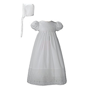 100% Cotton Dress Christening Gown Baptism Gown with Lace Border (Newborn (Birth-7 lbs)) White