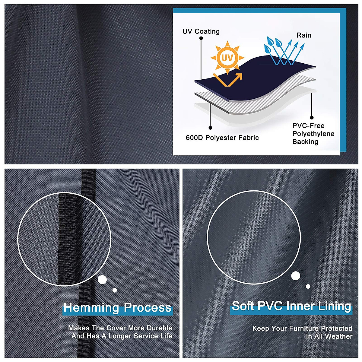 ABCCANOPY Outdoor Rectangular Patio Furniture Covers 600D Oxford Heavy Duty Table Cover Waterproof Windproof Anti-UV Dust Proof Protective Covers Dining Table & Chair Set Cover 90x64x28 inches