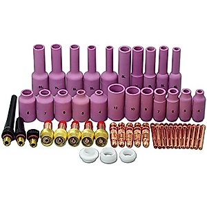RIVERWELD TIG Jumbo Gas Lens Back Cap Long Alumina Nozzle Ceramic Cups Assorted Size Kit Fit QQ300 PTA DB SR WP 17 18 26 TIG Welding Torch 50pcs