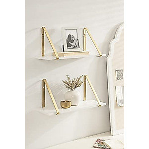 Kate and Laurel Soloman Modern Wooden Shelves, 18 inch, Set of 2, White and Gold, Contemporary Glam Wall Storage and Home Decor