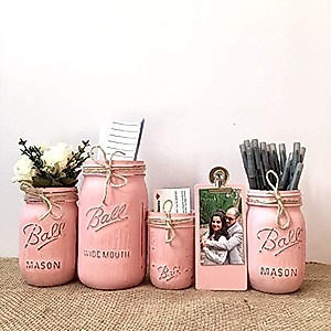 Hand Painted and Distressed Mason Jar Desk Set, Rustic Office Organization Set, Your Choice of Colors, 5 Piece Set, Painted and Distressed Mason Jars, Rustic Farmhouse Style