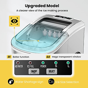 VIVOHOME Electric Portable Compact Countertop Automatic Ice Cube Maker Machine with Hand Scoop 10 Ice Bags and Self Cleaning Function 27lbs/Day Silver