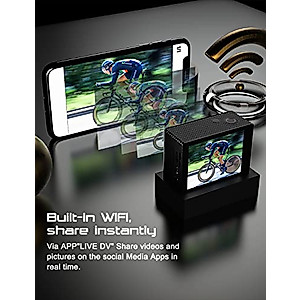 Apexcam 4K Action Camera EIS Stabilization 131FT Waterproof Underwater Camera WiFi Sport Camera Helmet Camera (Selfie Stick, Remote Control, 2 Batteries and Accessory Kit)