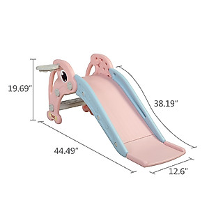 NYEEKOY 3 in 1 Toddler Slide, Baby Slide Climber Playset with Basketball Hoop and Ball, Indoor and Outdoor Playground for Kids